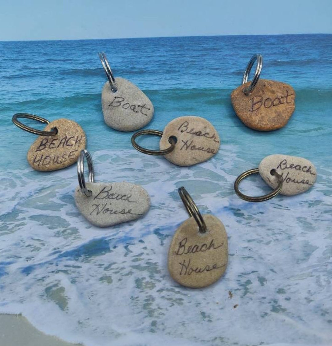 BEACH PEBBLE KEYCHAIN ~ Beach House Key Ring ~ Boat Key Ring ~coastal ...