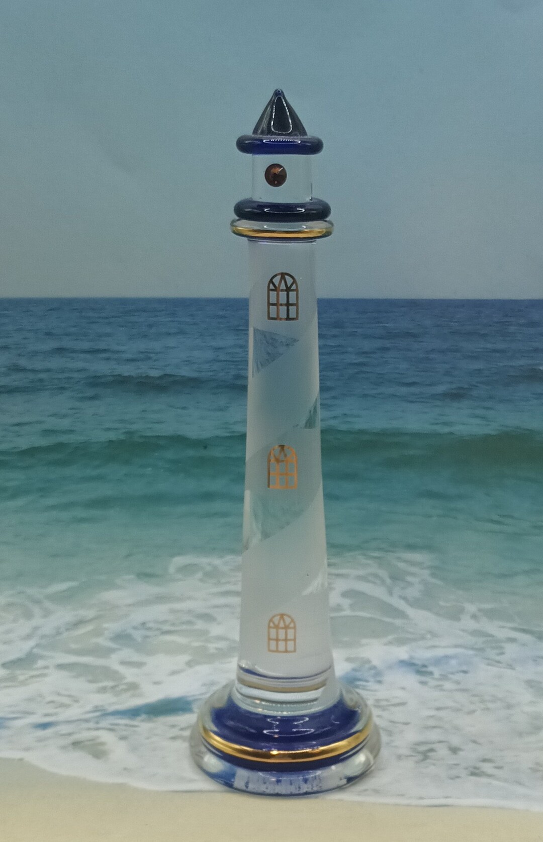 GLASS BARON Lighthouse ~ 6.5" ~ 22k Gold Trim ~ SWAROVSKI Crystals ~ # ...