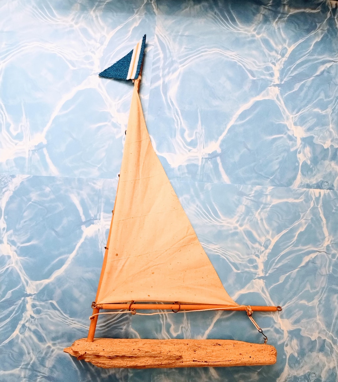 Vintage SALVAGE BOAT SAIL ~ Mini Sailboat Sail Attached to Driftwood ...