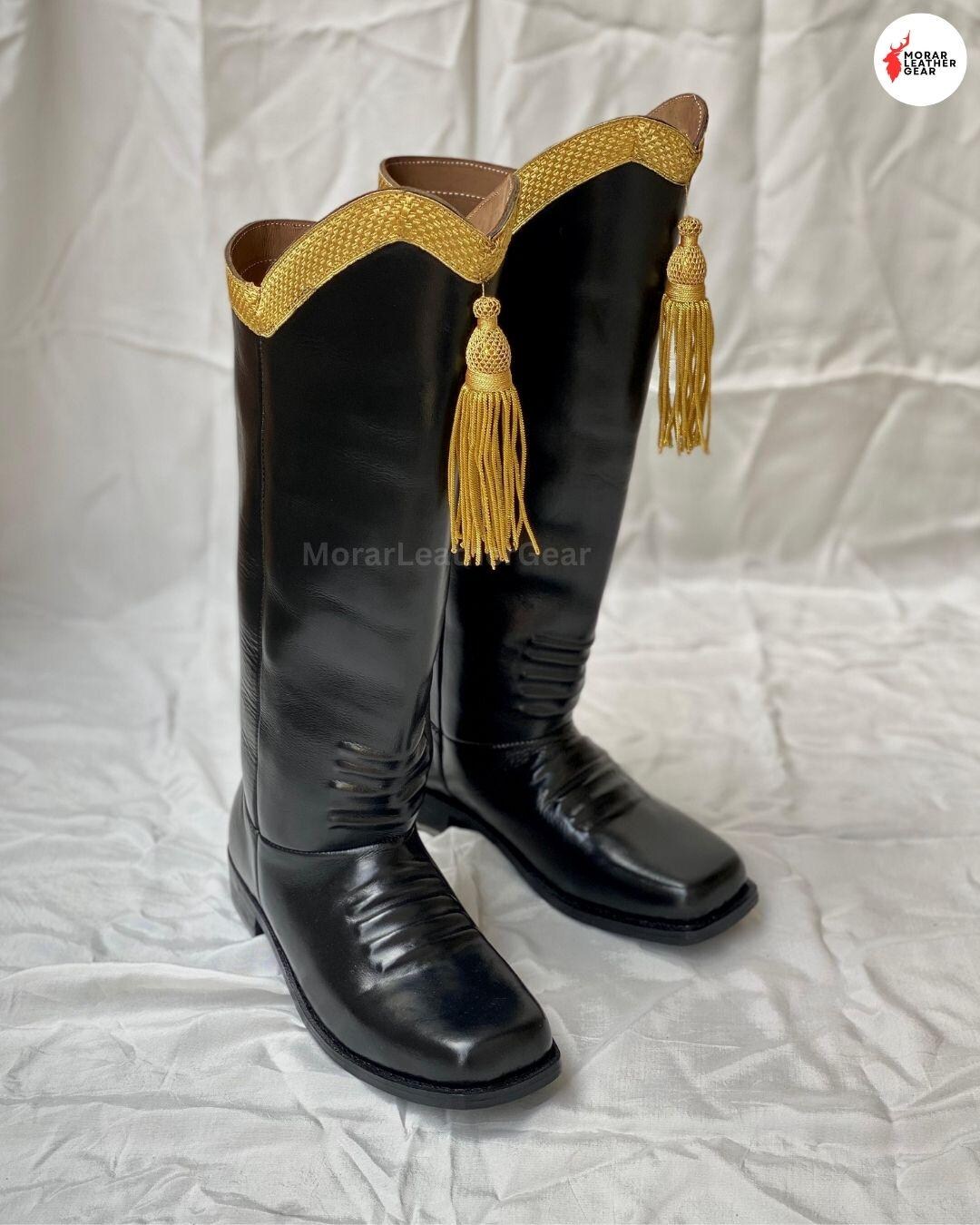 Hessian Riding Boot - Handmade Black Leather Military Parade Boot - Etsy