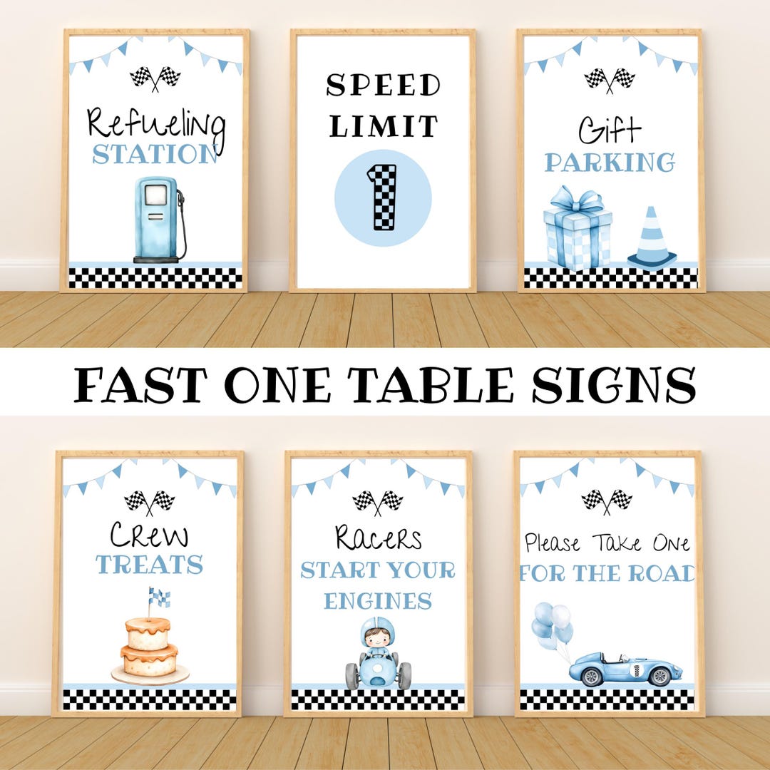 Fast One Birthday Table Signs, 8x10 Editable Racecar First Birthday ...