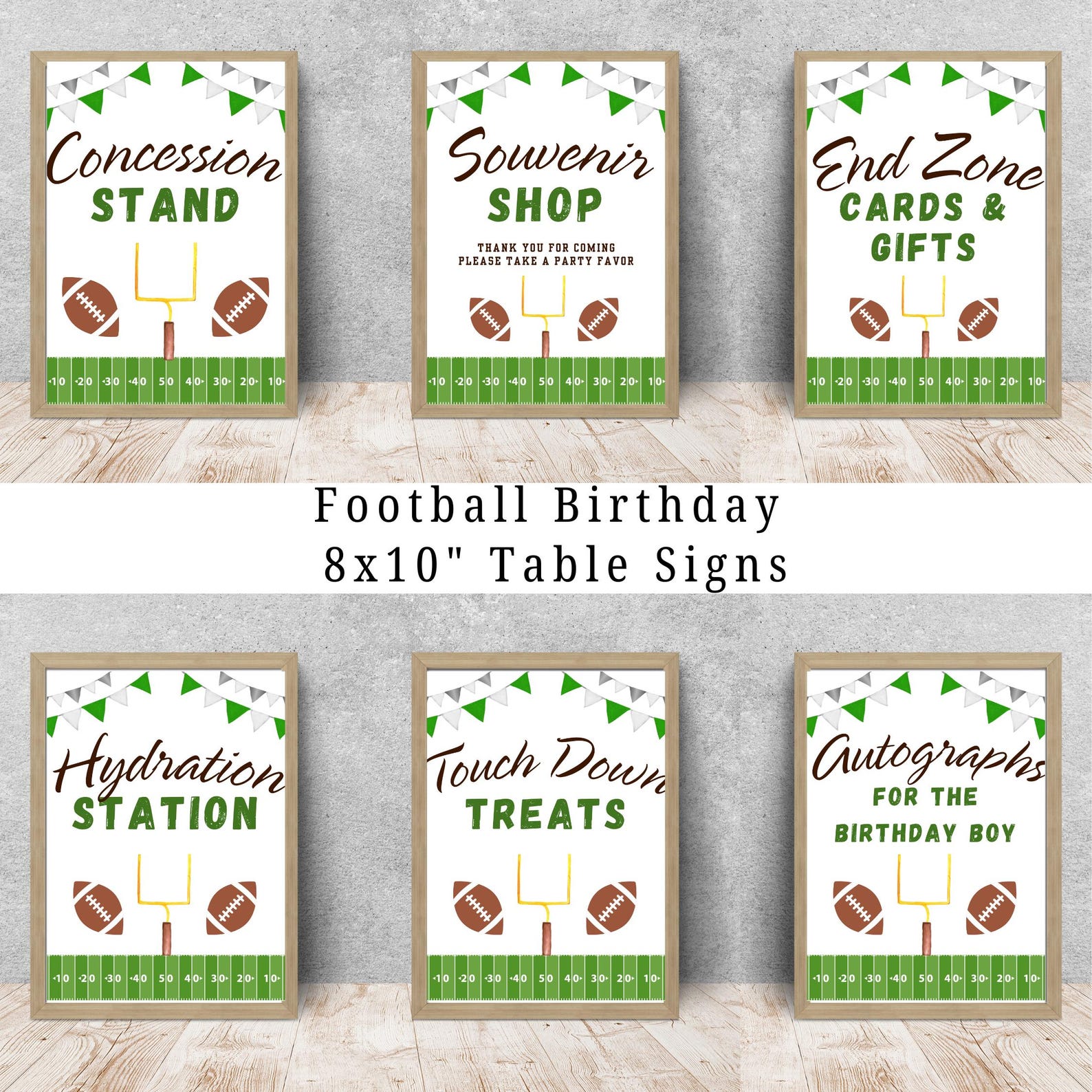 Football Birthday Party Table Signs, Editable First Year Down Table ...