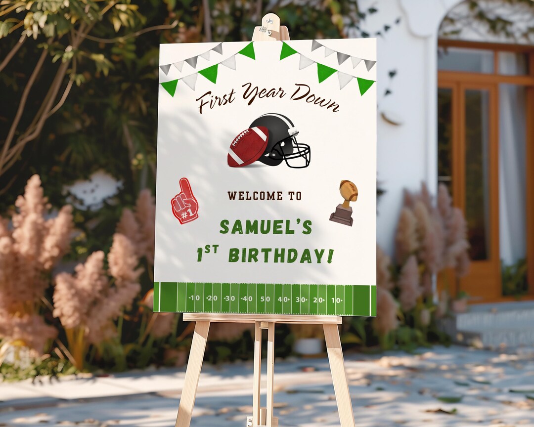 Editable First Down Birthday Welcome Sign, Printable Football First ...