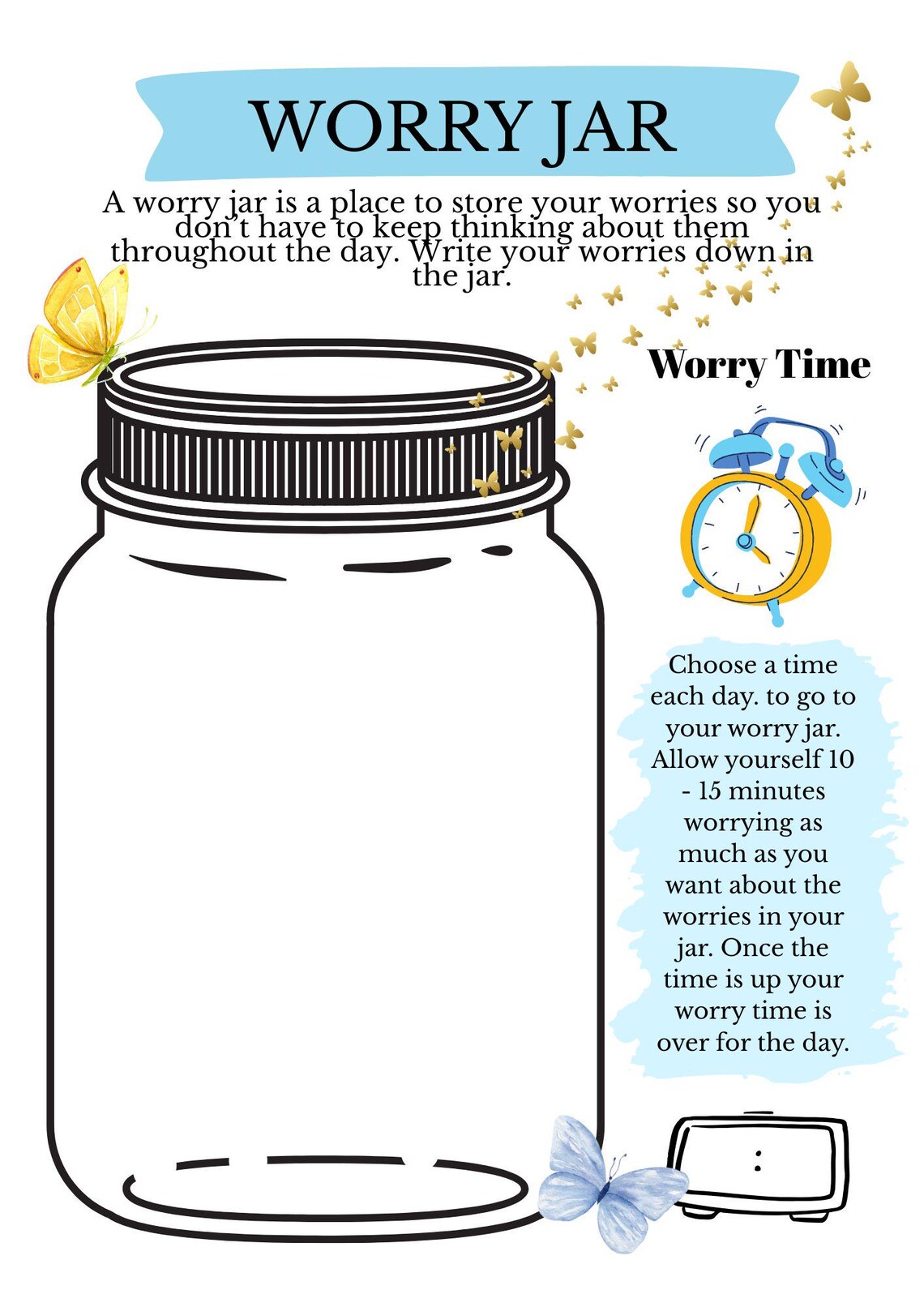 Worry Jar - Kids' CBT Worksheet - Etsy