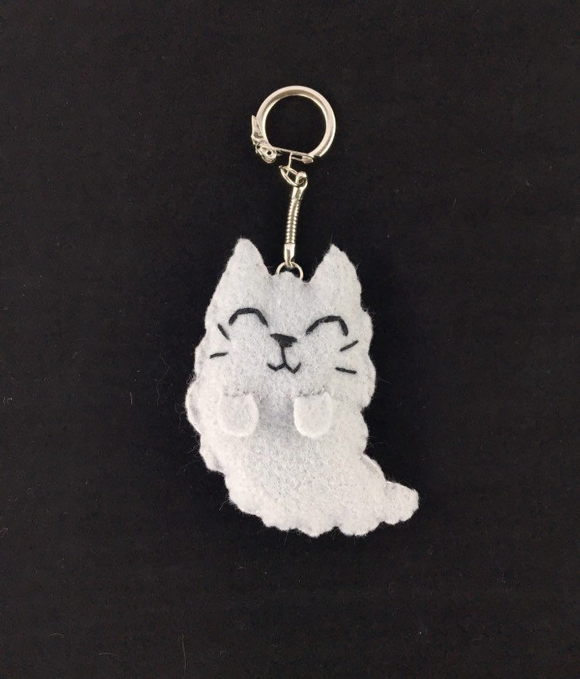 Fluffy Ghost Cat Keychain - Etsy