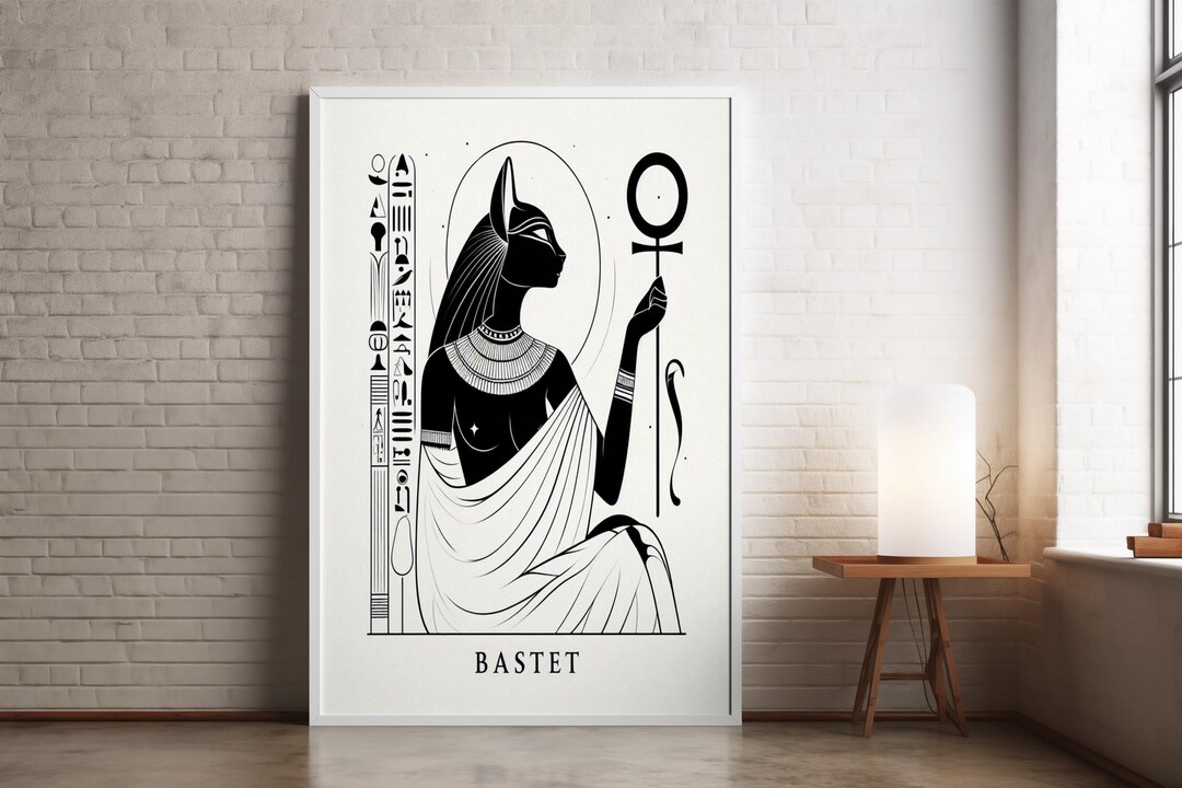 Bastet Egyptian Goddess Poster – Minimalist Black & White Wall Art ...