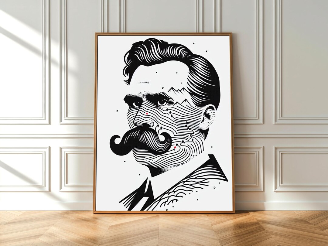 Nietzsche Minimalist Line Art Portrait - Hidden Quotes - Digital ...