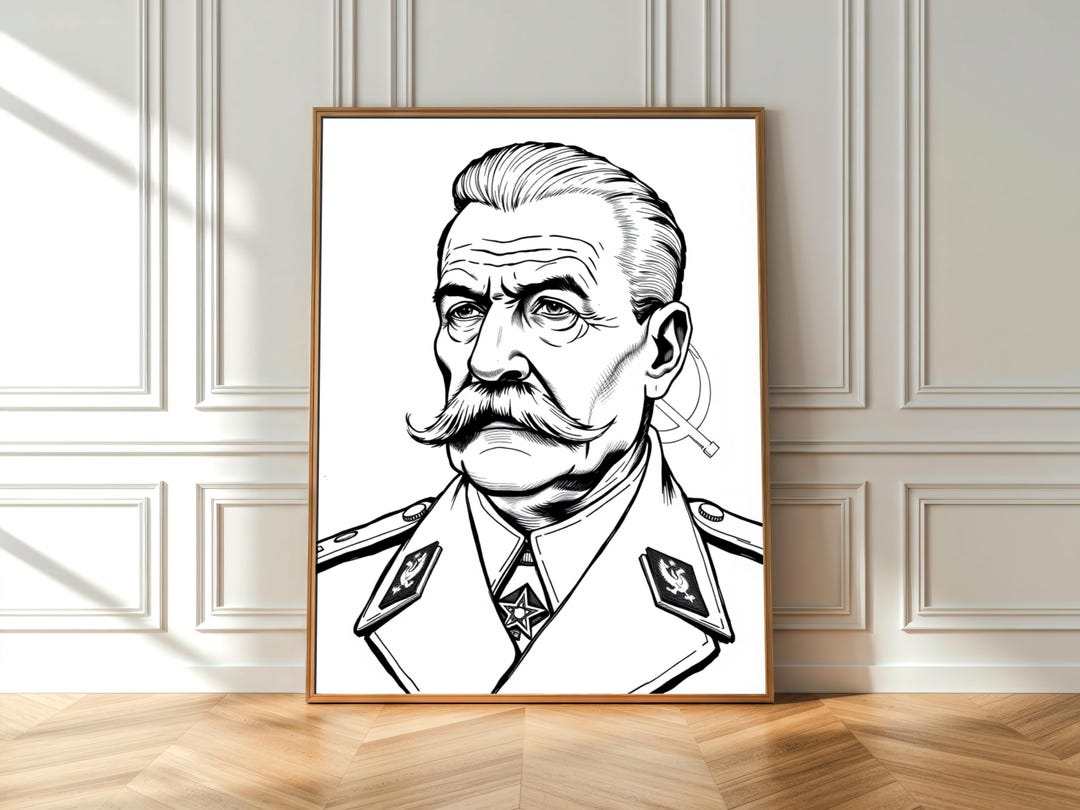Joseph Stalin Portrait - Soviet Leader Art - Black & White Ink Sketch ...