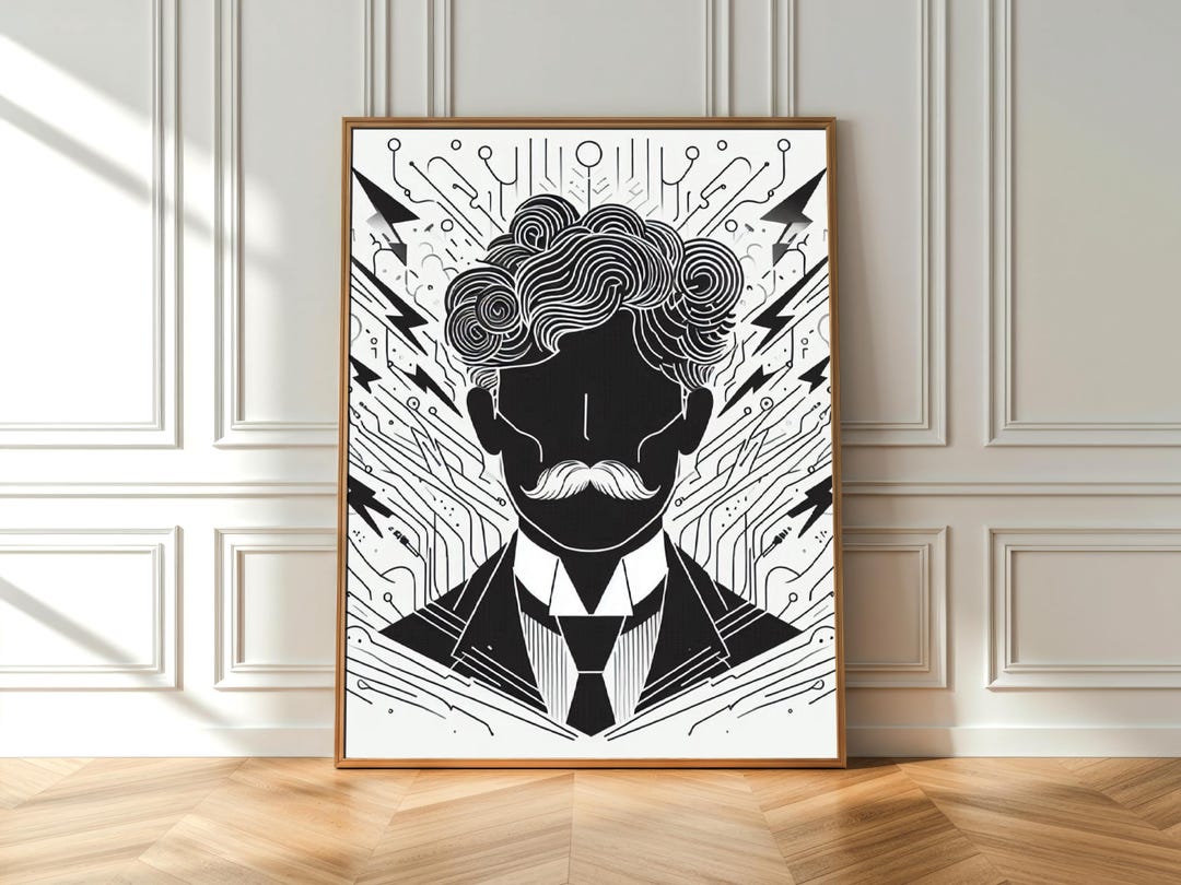 Nikola Tesla Printable Wall Art - Black and White Minimalist Poster ...