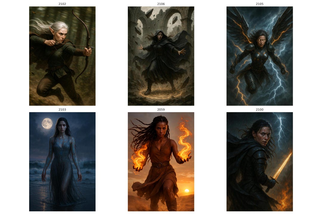 Fantasy Female Warrior Art Print Bundle | 6 Digital Posters: Elf, Mage ...