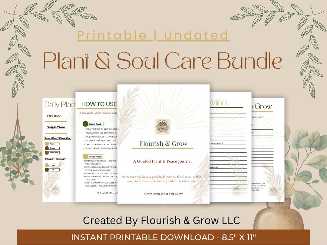 Plant & Soul Printable Care Bundle Plant Tracker - Self-care Reflection ...