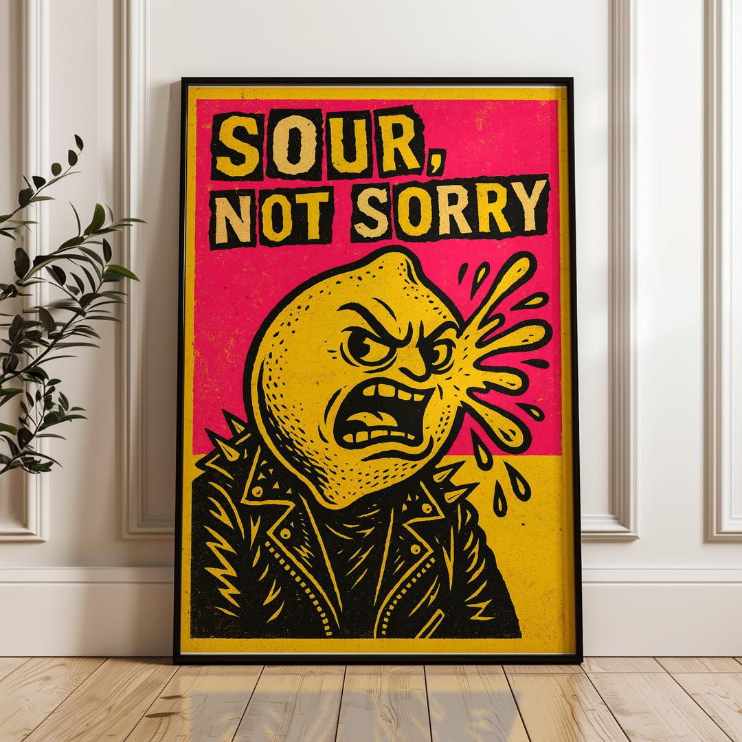 Sour Not Sorry Lemon Poster – Bold Punk Fruit Wall Art With Attitude ...
