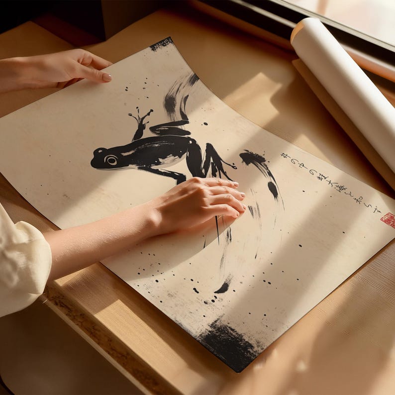 Japanese Frog Ink Art Print, Zen Brush Wall Decor - Etsy UK