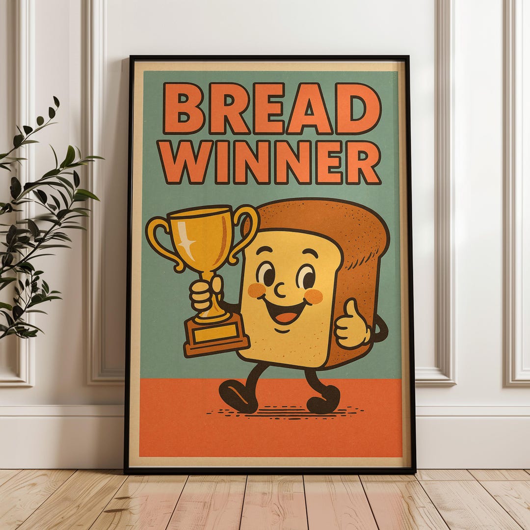 Funny Bread Winner Print: Retro Kitchen Toast Trophy Wall Art - Etsy