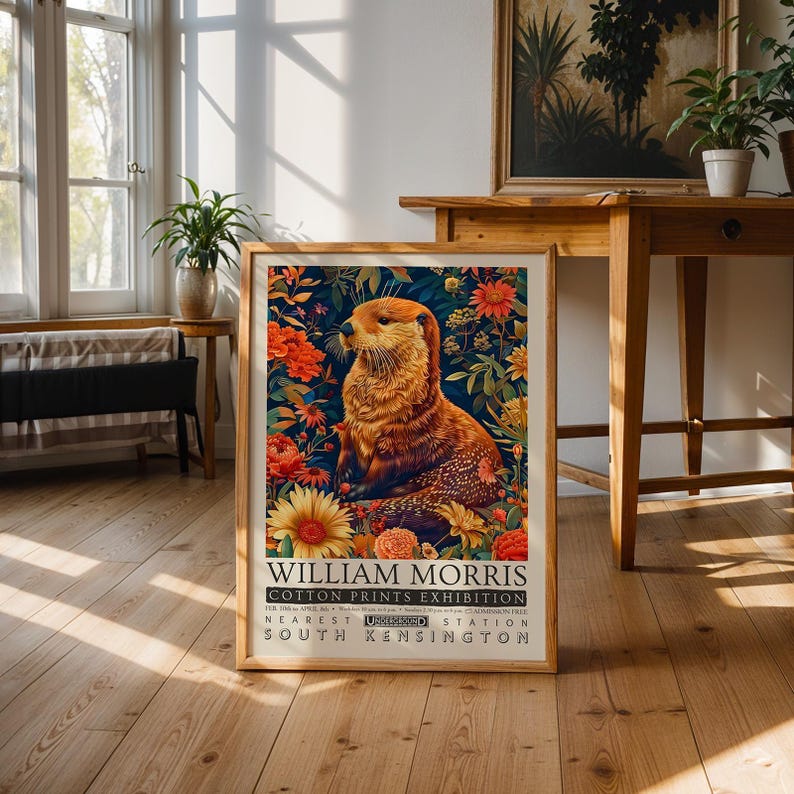 Otter Wall Art Print, William Morris Style Botanical Wildlife Decor ...