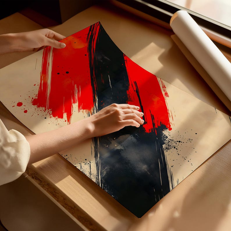 Abstract Brushstroke Art Print, Red and Black, Modern Home Decor - Etsy UK