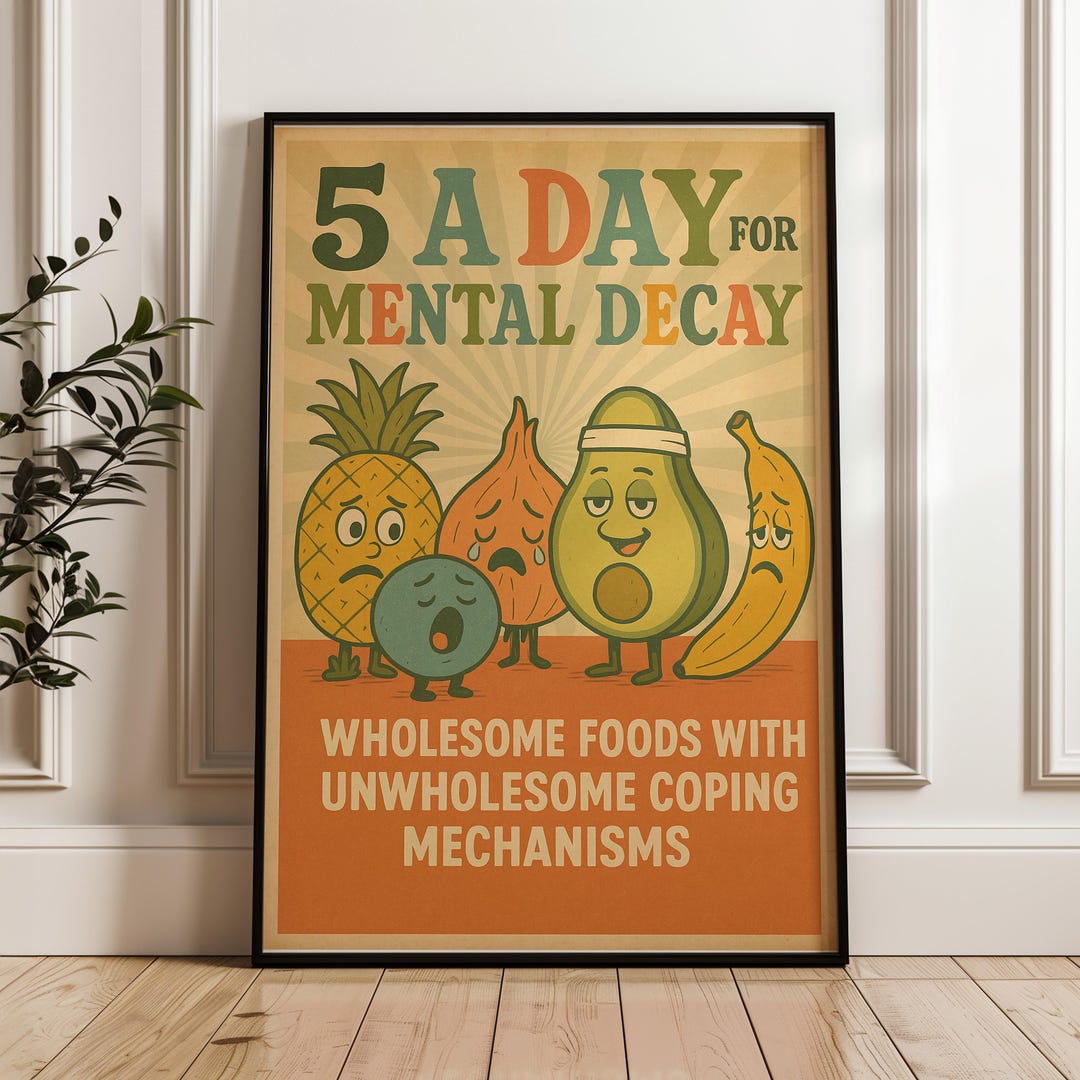 Funny 5 a Day Mental Health Poster – Sad Fruit Pun Wall Art, Wholesome ...