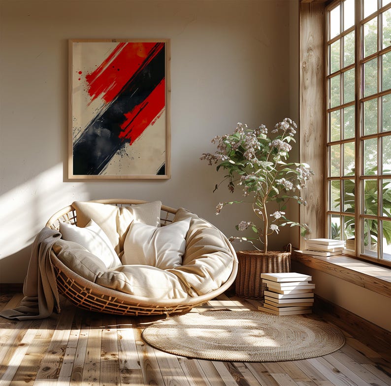 Abstract Brushstroke Art Print, Red and Black, Modern Home Decor - Etsy UK