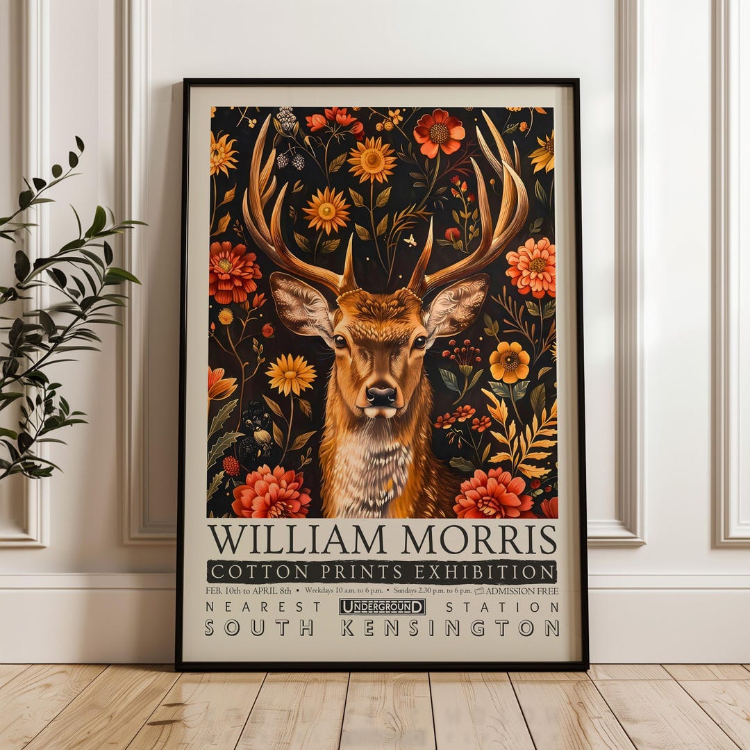 William Morris Stag Art Print, Botanical Deer, Vintage Woodland Decor ...