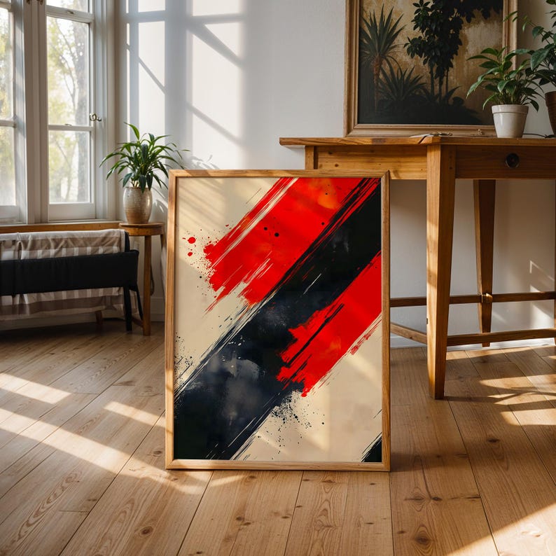 Abstract Brushstroke Art Print, Red and Black, Modern Home Decor - Etsy UK