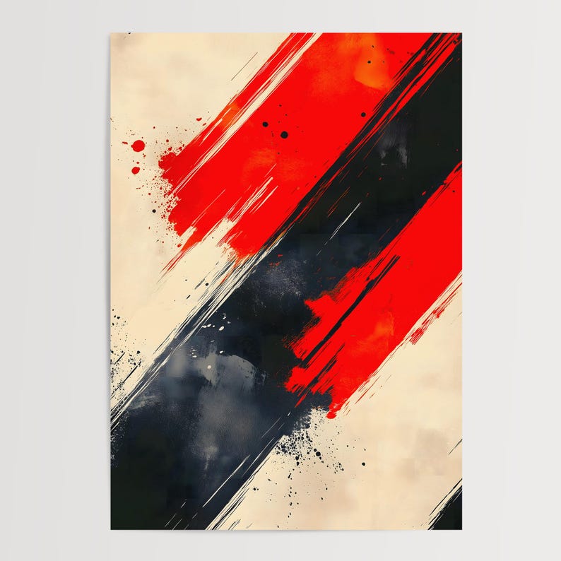 Abstract Brushstroke Art Print, Red and Black, Modern Home Decor - Etsy UK