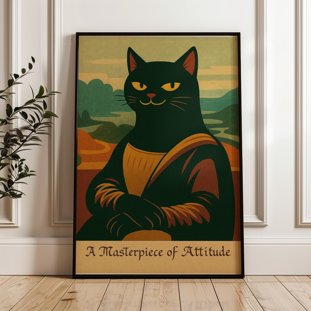 Funny Mona Lisa Cat Poster: Whimsical Retro Art Print - Etsy