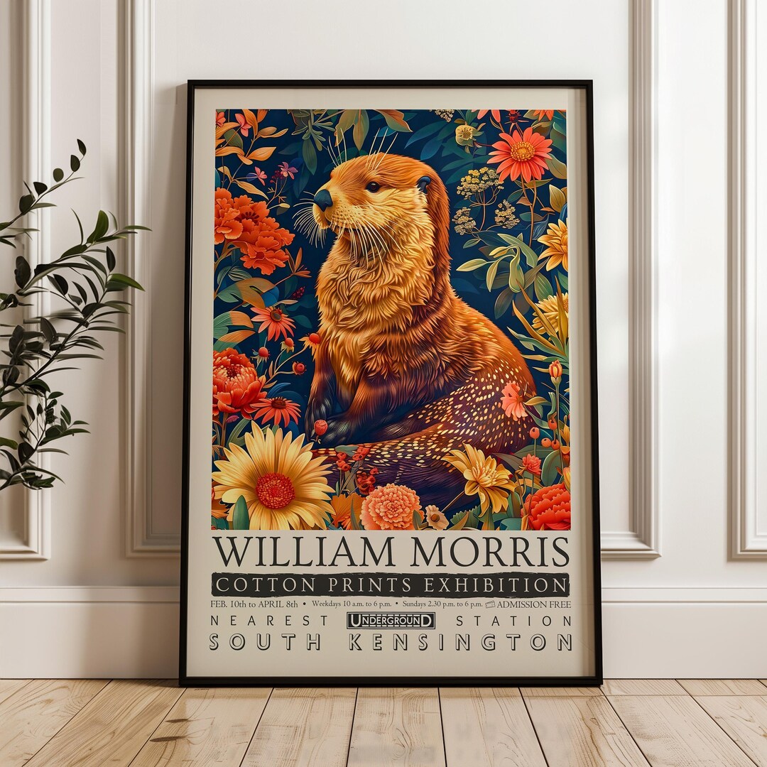 Otter Wall Art Print, William Morris Style Botanical Wildlife Decor ...