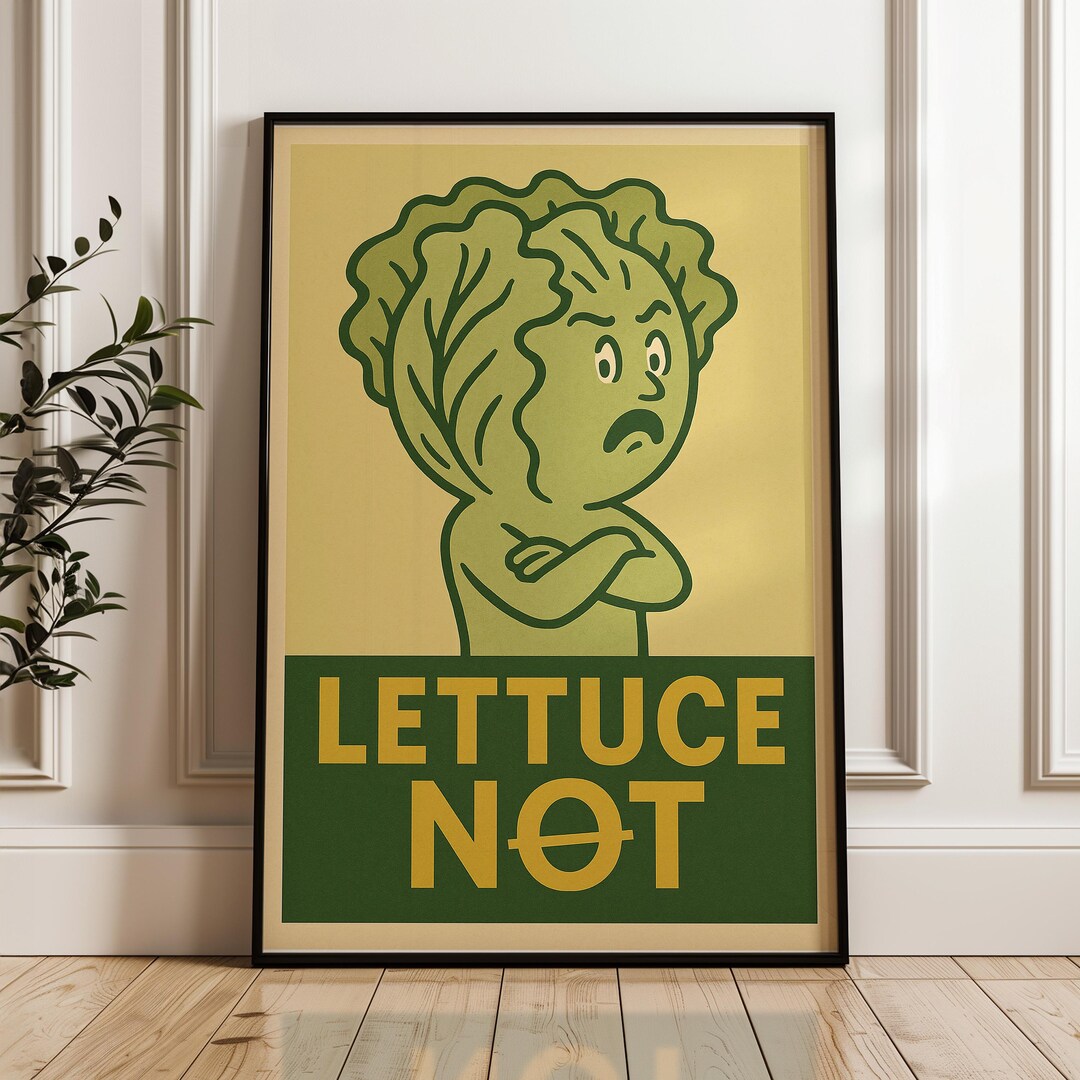 Grumpy Lettuce Pun Poster: Funny Green Kitchen Wall Art - Etsy