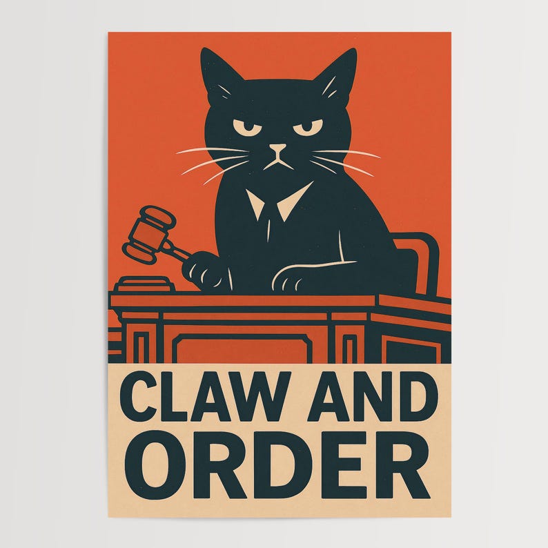 Funny Cat Judge Poster: Claw and Order Retro Office Art - Etsy
