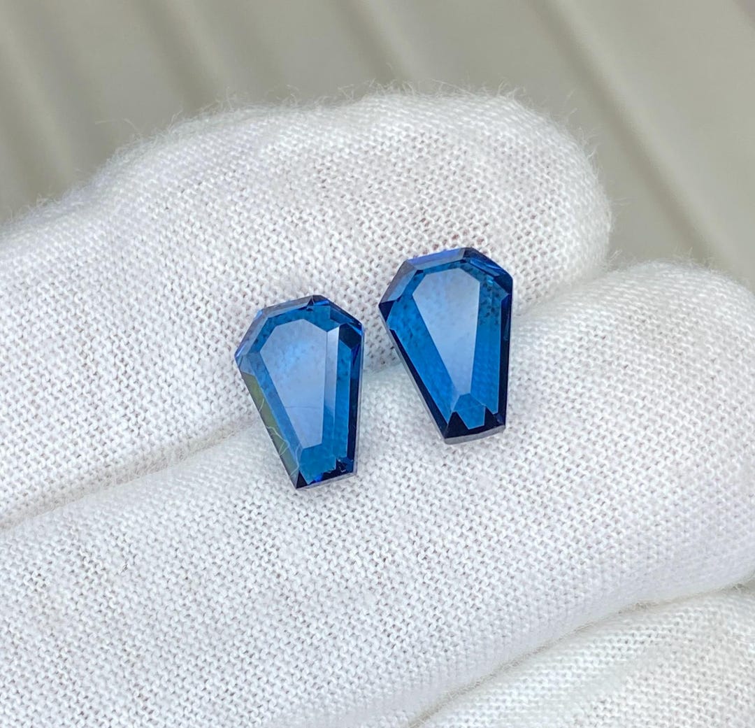 Swiss Blue Topaz Coffin-cut Gemstone Pair – 10x7mm Faceted Stones - Etsy