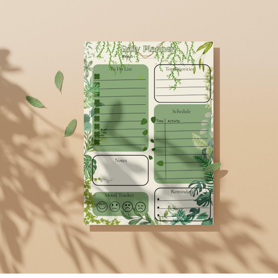 Green Botanical Daily Planner Printable | A4 A5 US Letter (digital ...