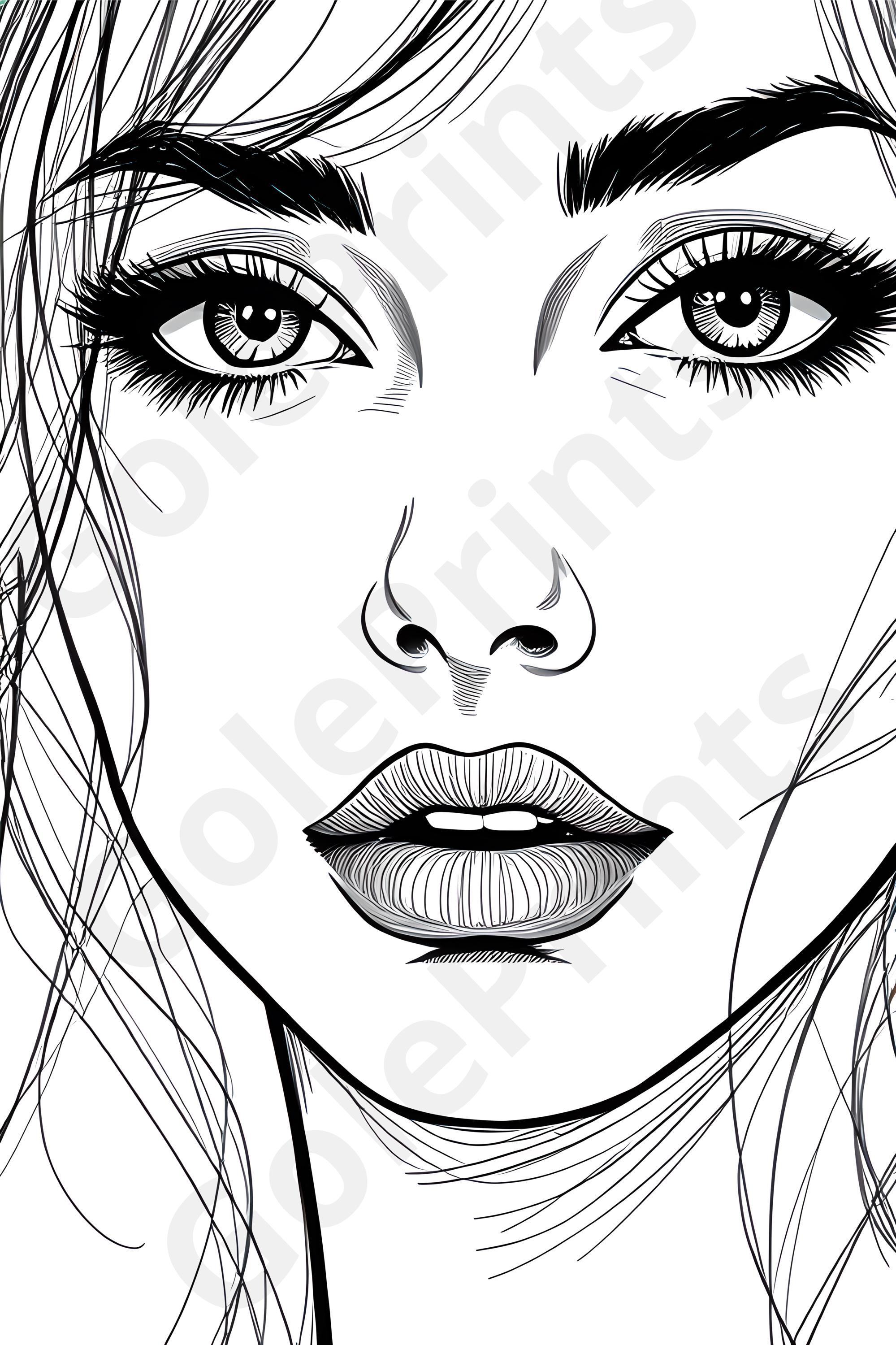 Minimalist Line Drawing of Female Face - Digital Art Print, Modern Wall ...