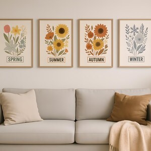 Four Seasons Floral Wall Art Set - Seasonal Botanical Prints for Home ...