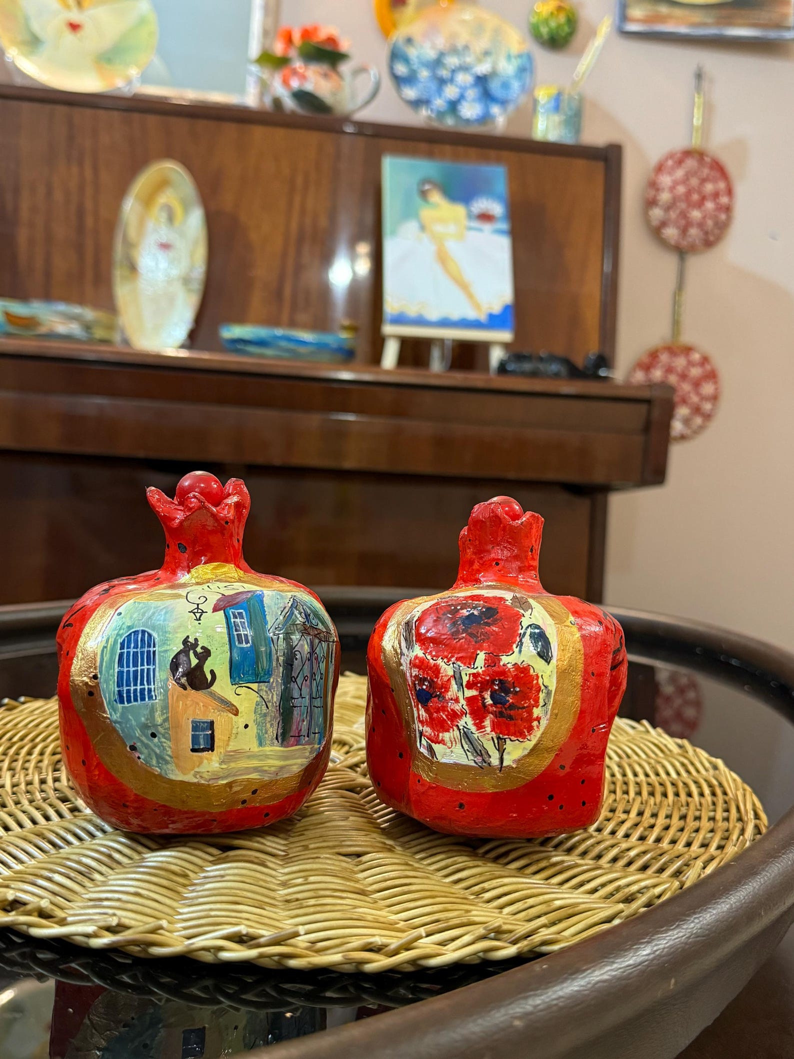 Hand-painted Decorative Pomegranate – Cat Lovers Art, Whimsical ...