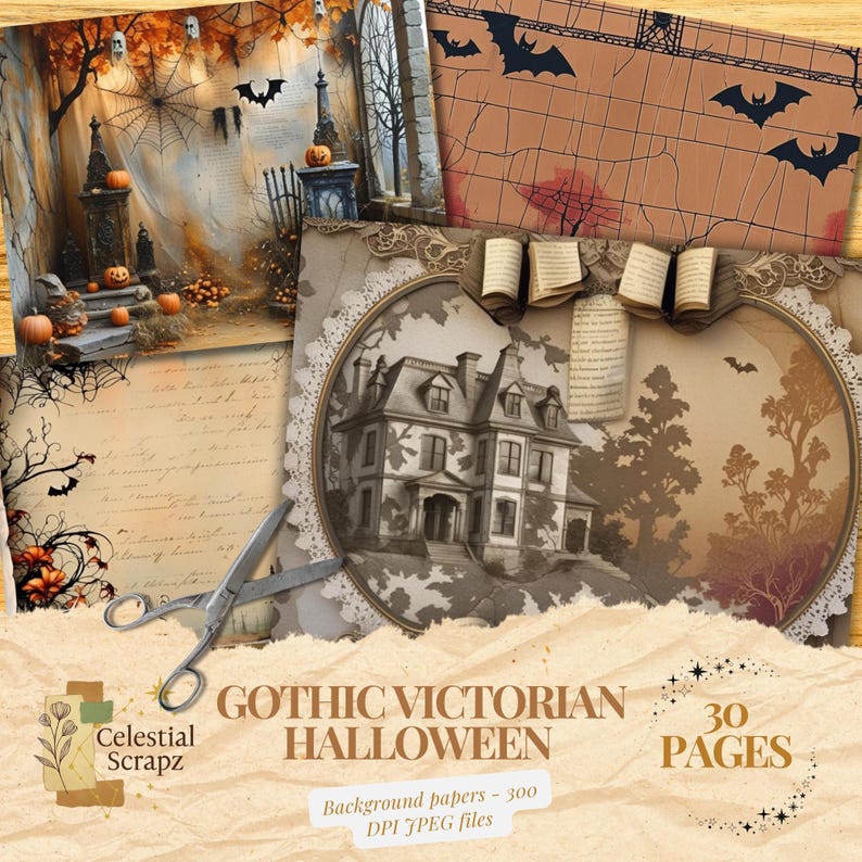 Gothic Victorian Halloween Background Papers | Dark Vintage Junk ...