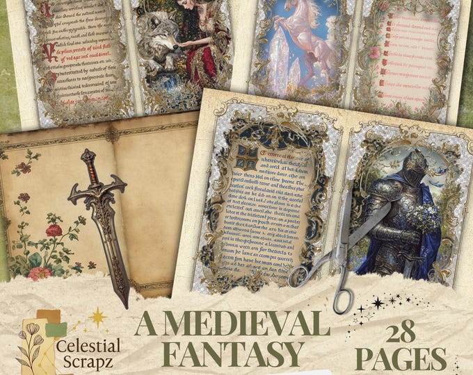 Medieval Junk Journal Pages, Digital Scrapbook Paper Kit, Medieval ...