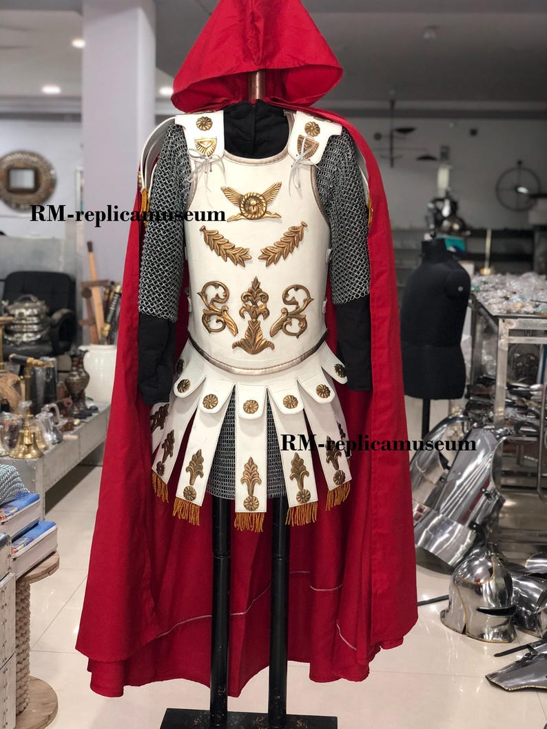 Greek Roman Muscle Armor Cuirass King Richard White Leather Costume ...