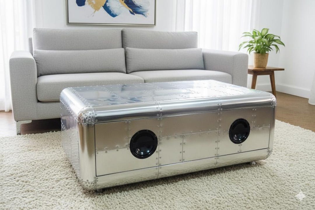 Aviator Coffee Table With 1 Drawer Aluminium Centre Table Accent ...