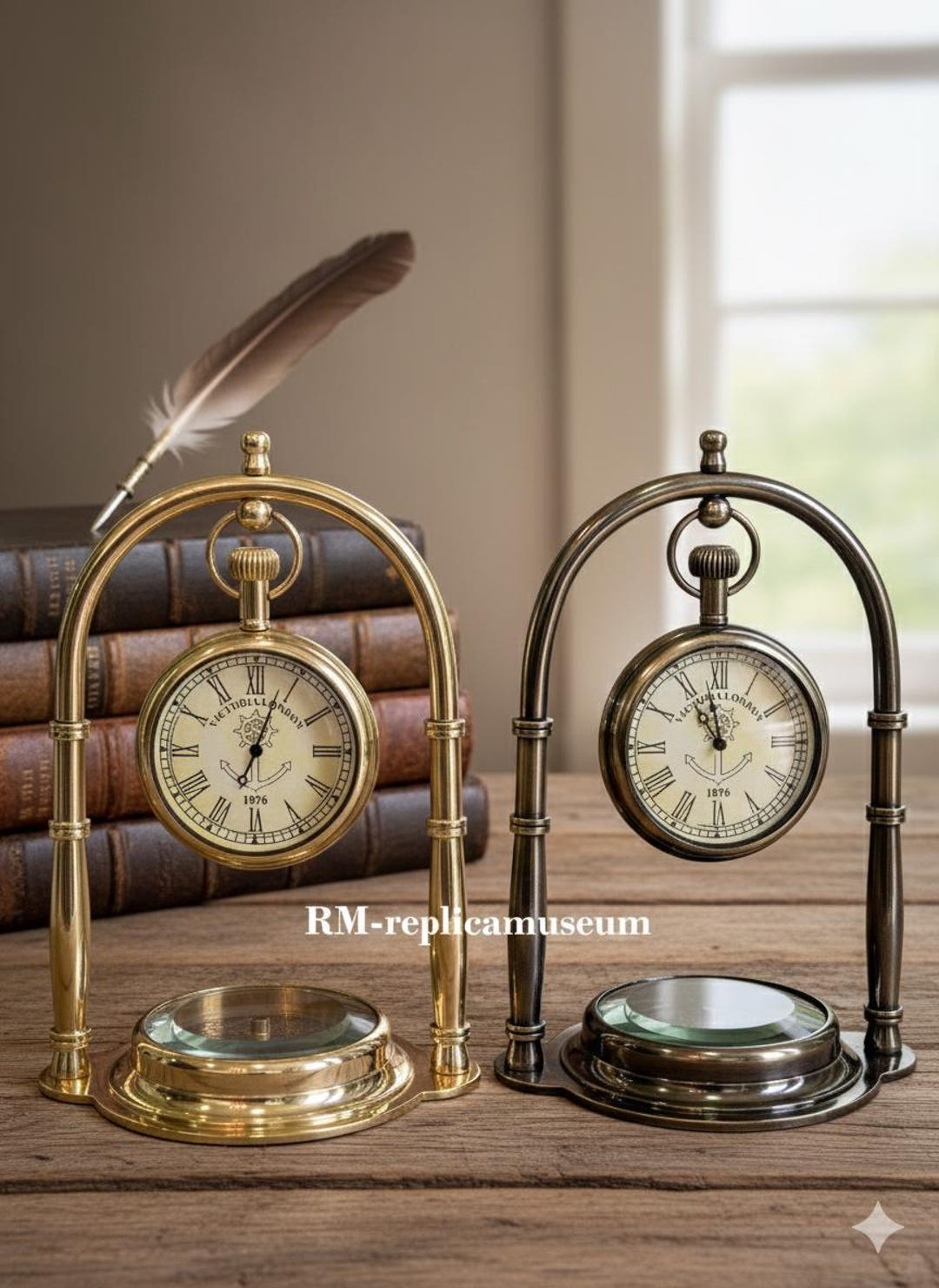 Antique Brass Compass Nautical Table Clock Vintage Decorative Charm ...
