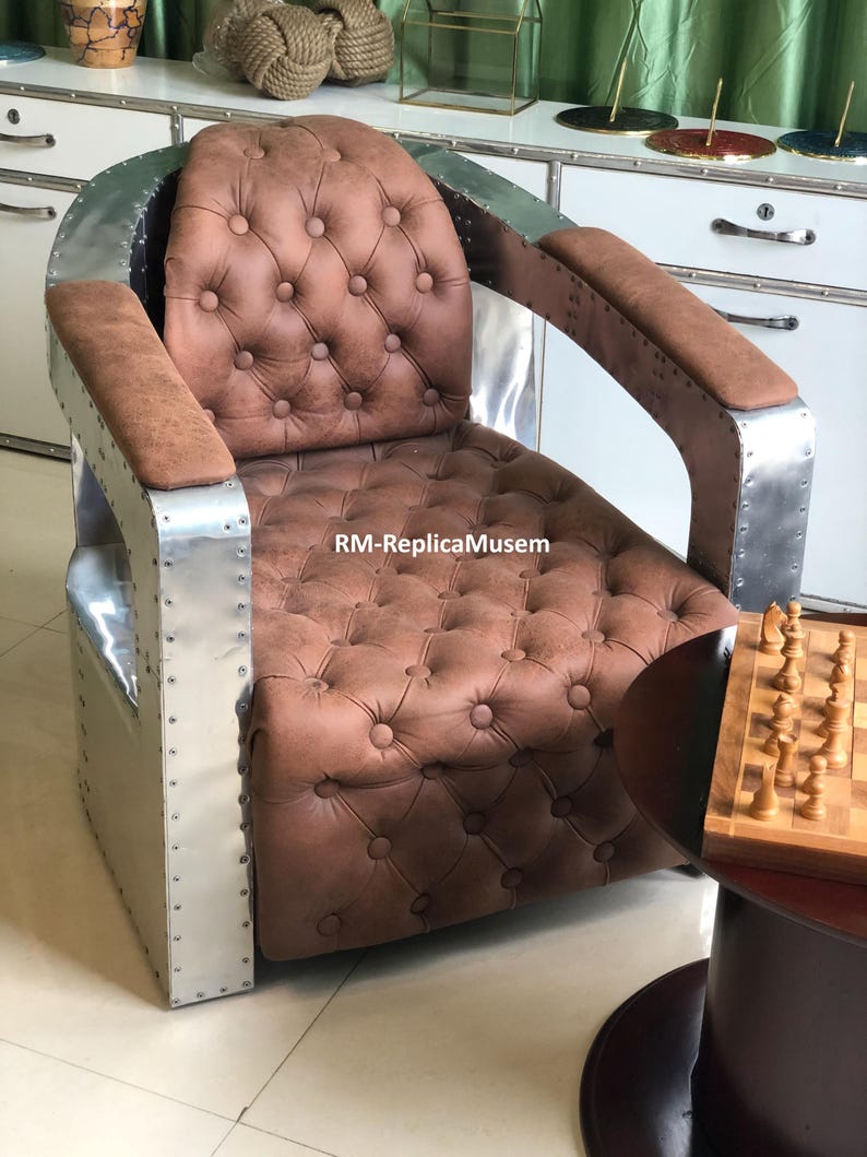 Aluminum Aviator Chair Brown Leather Seat Armchair Luxury, Comfort and ...
