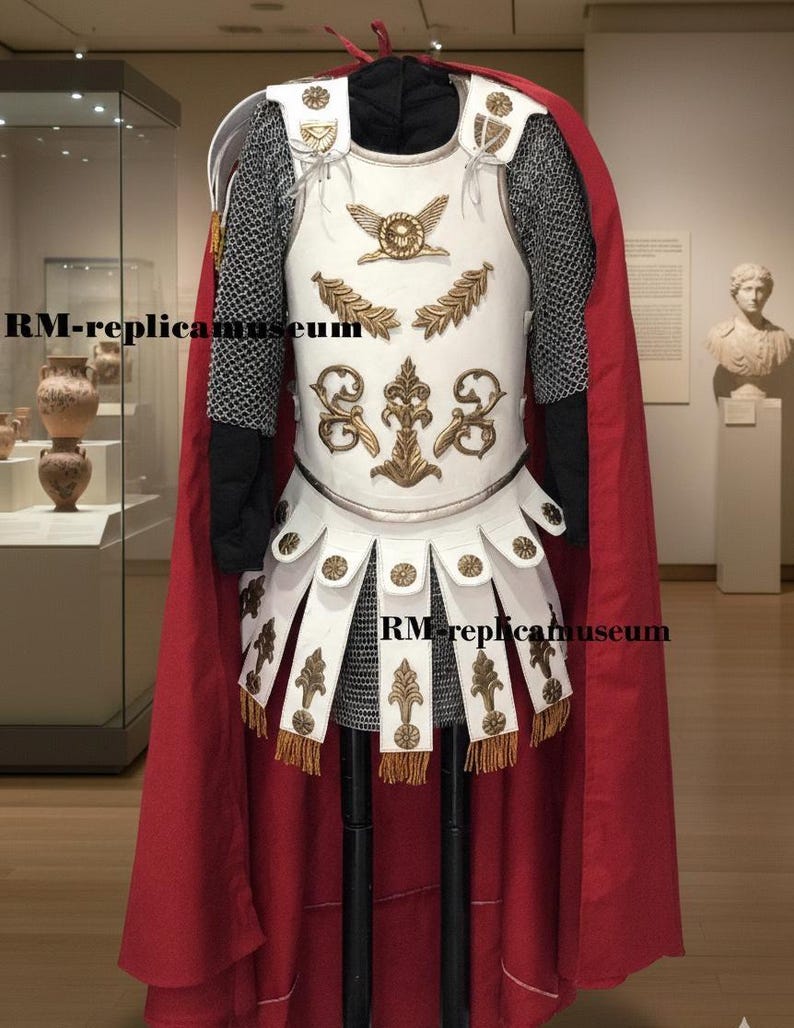 Greek Roman Muscle Armor Cuirass King Richard White Leather Costume ...