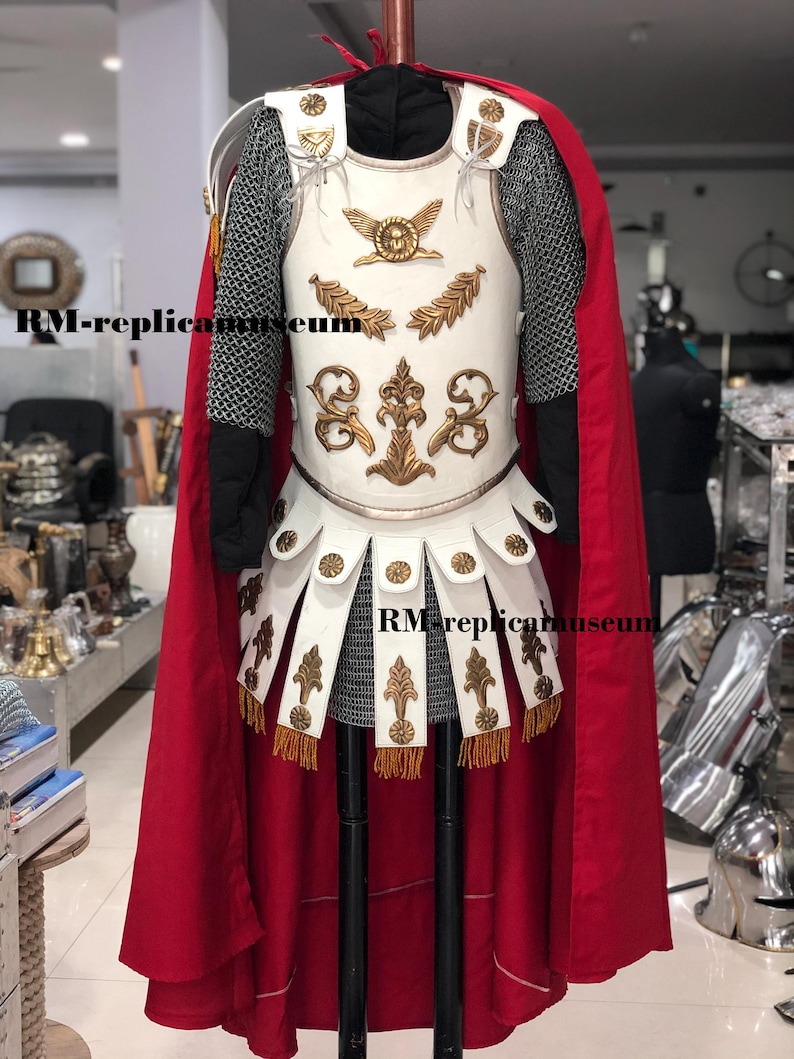 Greek Roman Muscle Armor Cuirass King Richard White Leather Costume ...