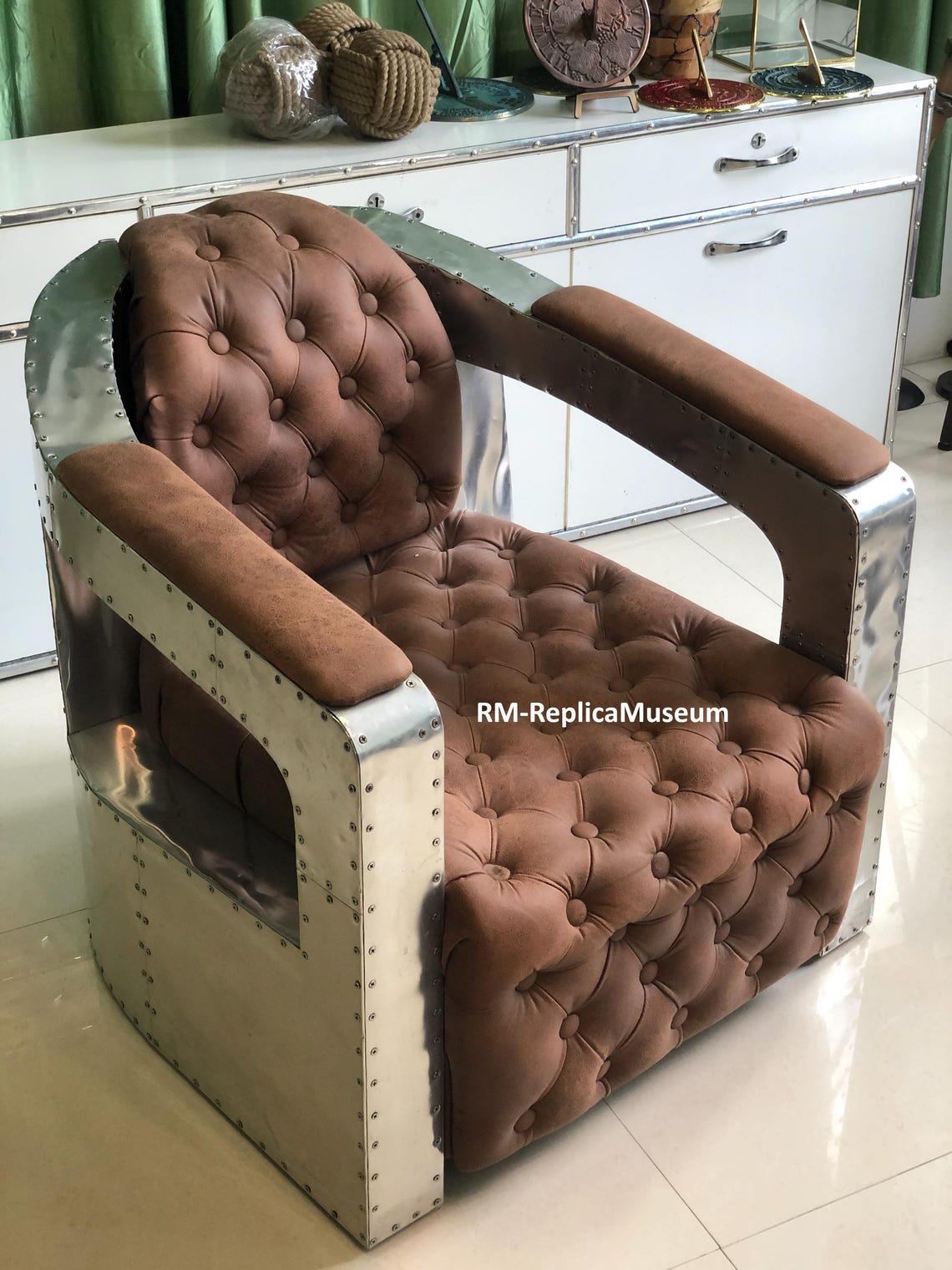 Aluminum Aviator Chair Brown Leather Seat Armchair Luxury, Comfort and ...