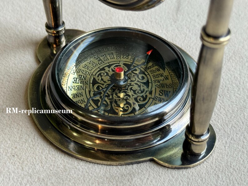 Antique Brass Compass Nautical Table Clock Vintage Decorative Charm ...