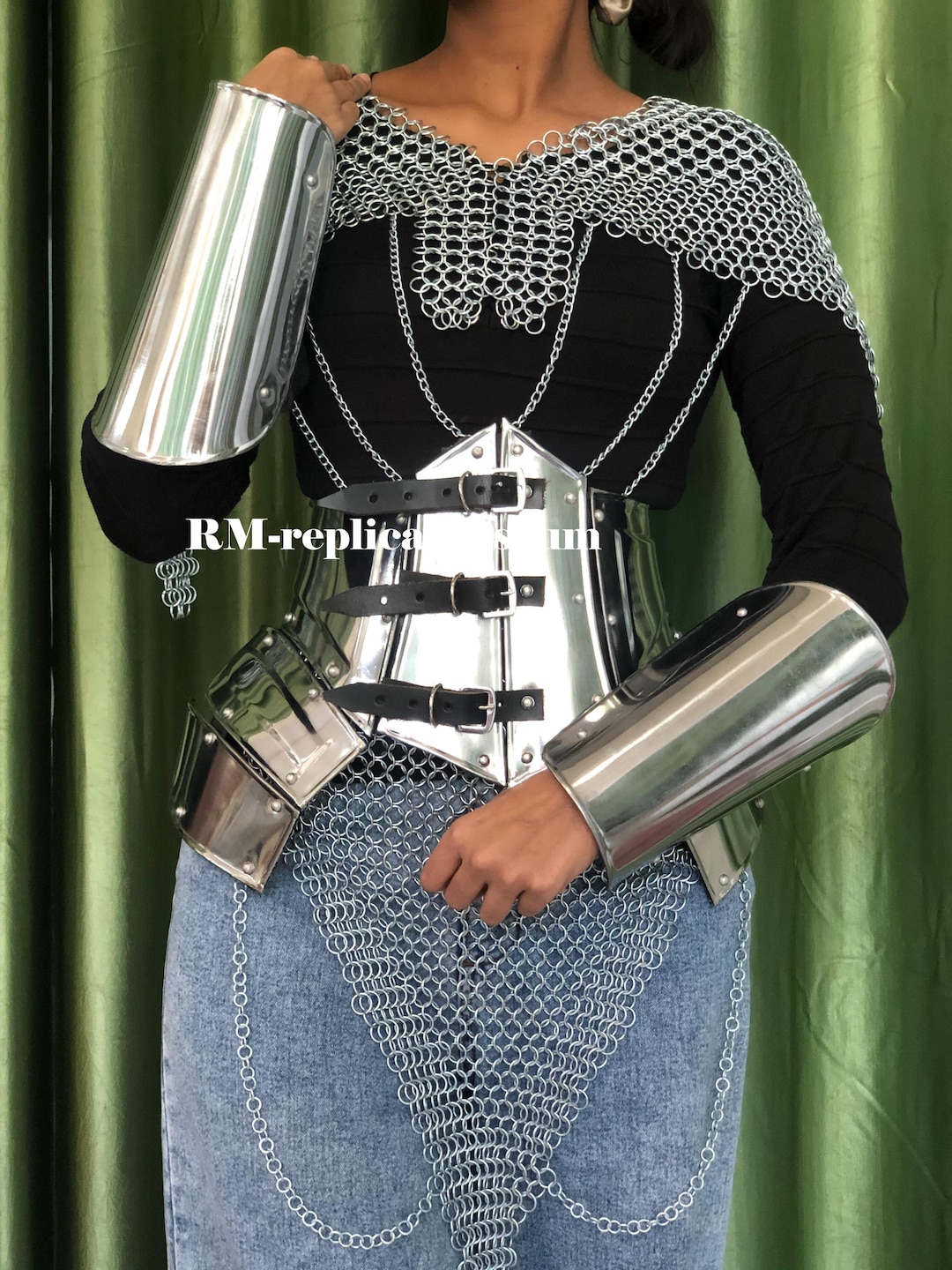 Medieval Steel Lady Waist Armor W/arm Bracers Fantasy Chainmail Costume ...