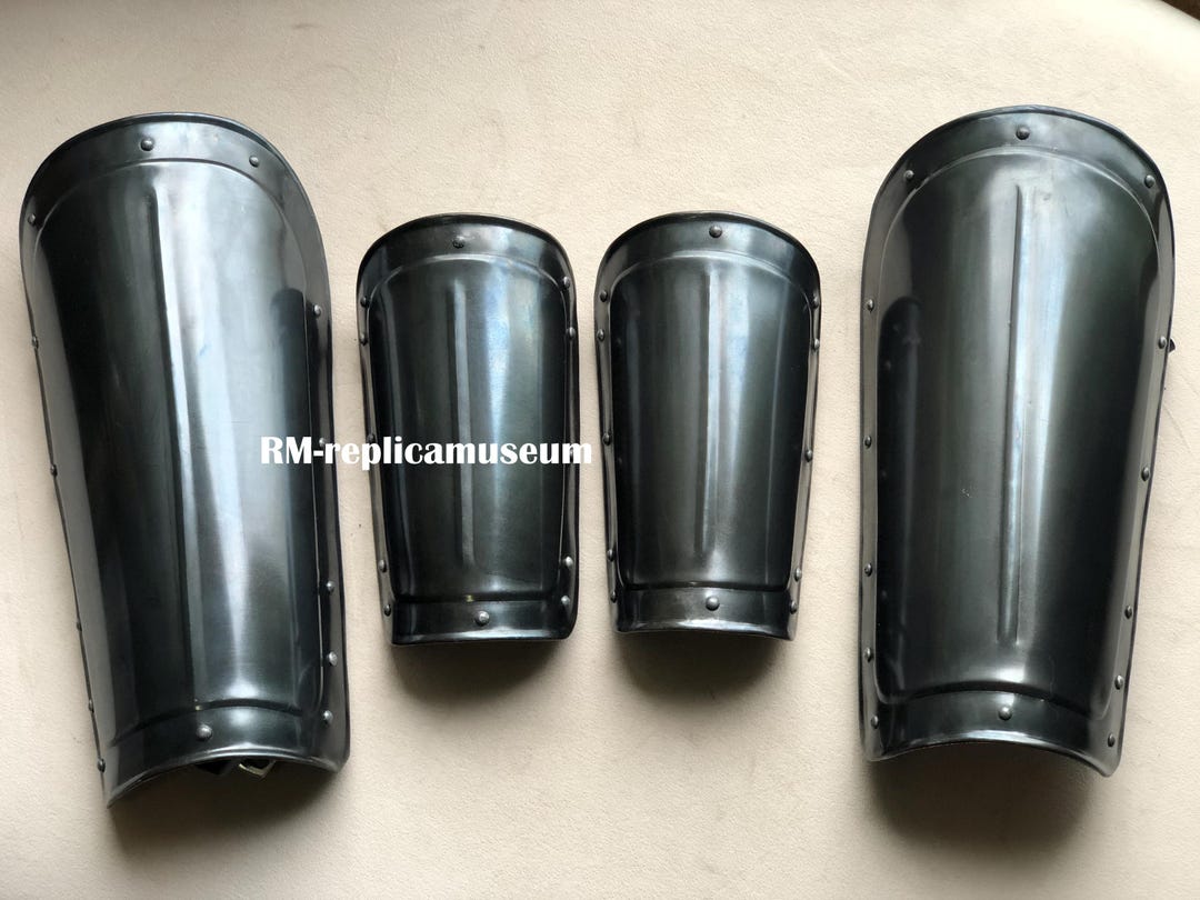Medieval Pair of Leg Greaves Armor & Steel Arm Guards Set Viking LARP ...