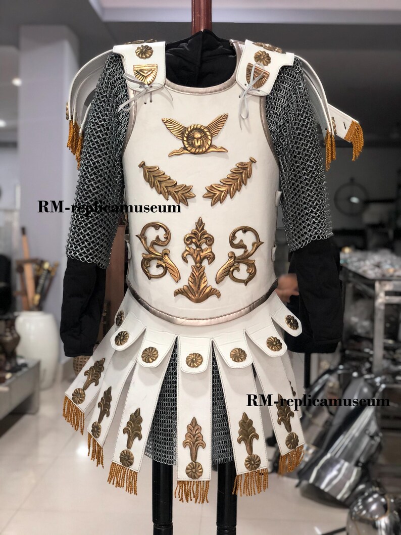 Greek Roman Muscle Armor Cuirass King Richard White Leather Costume ...