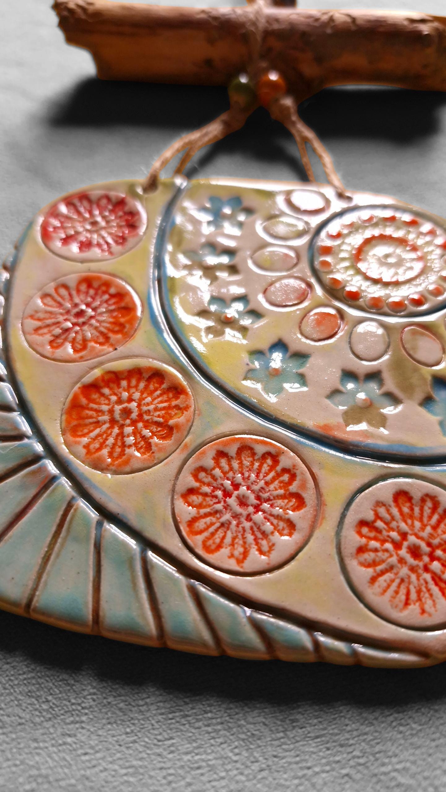 Handmade Ceramic Wall Hanging – Rustic Decor With Natural Wood and ...
