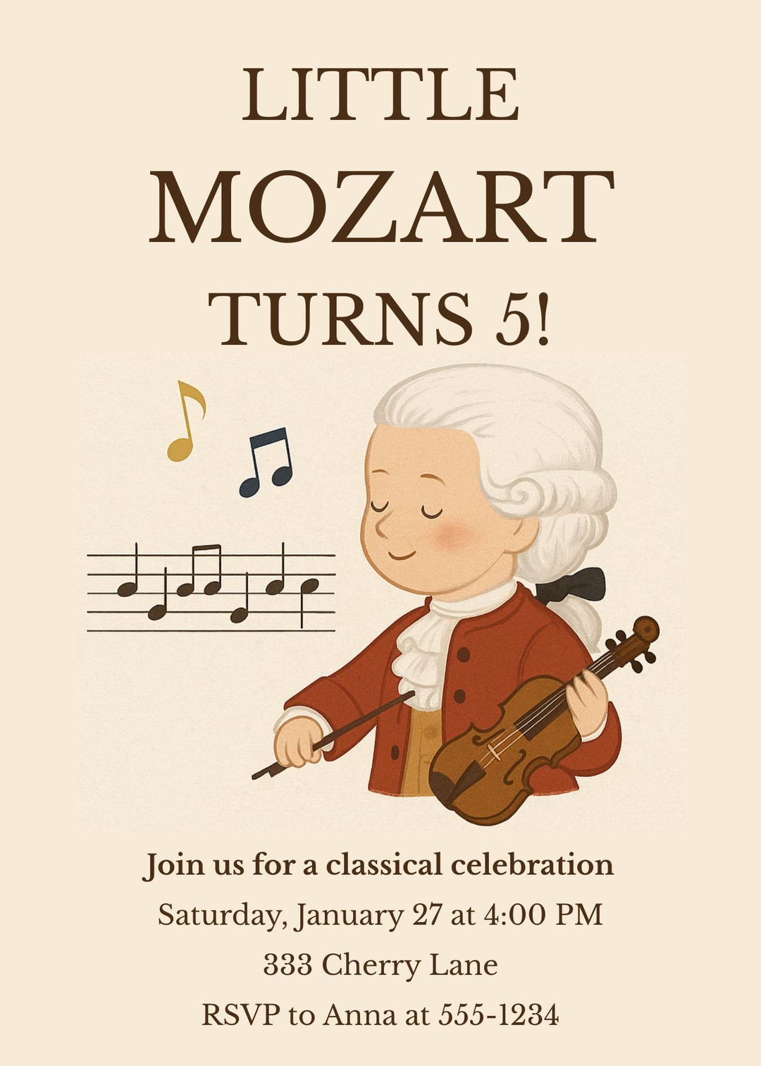 Little Mozart Birthday Invitation | Editable Music-themed Party Invite ...