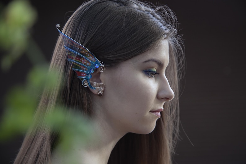 Iridescent Mermaid Ear Cuffs: Blue & Gold Fantasy Cosplay Jewelry, No ...